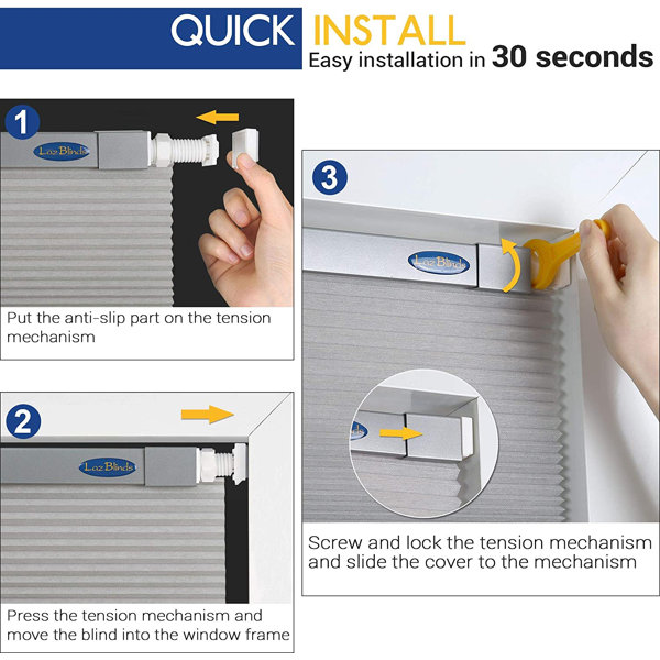 Symple Stuff No Tools No Drill Cordless Light Filtering Cellular Shades | Wayfair